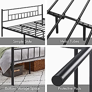 Topeakmart California King Size Metal Bed Frame, Platform Bed Frame with Headboard and Footboard/No Box Spring Needed/Steel Slat Support/Under Bed Storage/Black