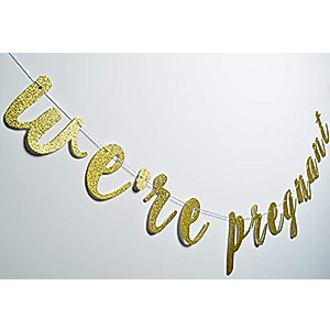 We're Pregnant Gold Glitter Banner For Pregnancy Announcement