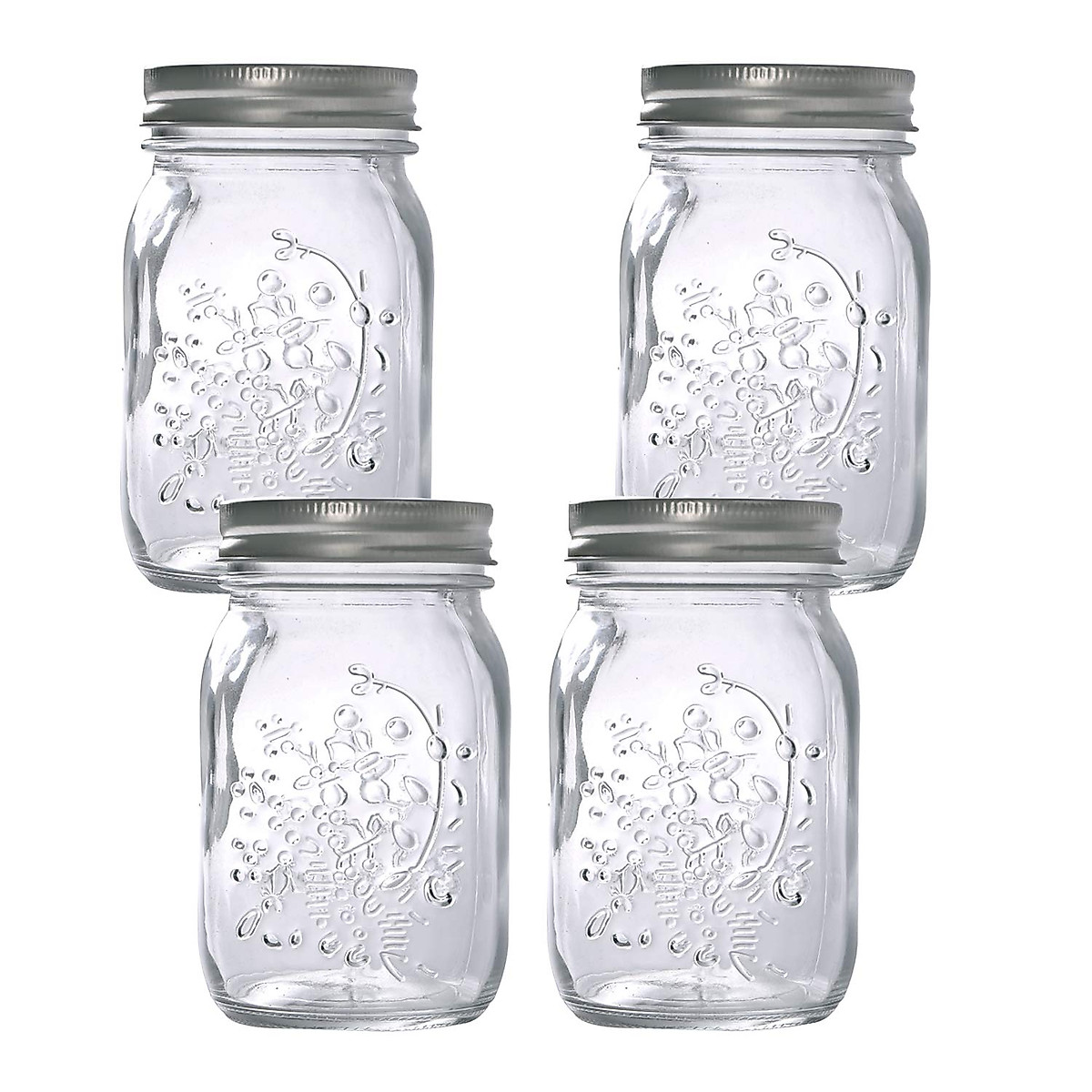 Hovico Mason Jars 17 oz With Regular Lids and Bands, Ideal for Jam,Dishwasher Safe Mason Jar for Fermenting, Kombucha, Kefir, Storing and Canning Uses, Clear- Set of 4