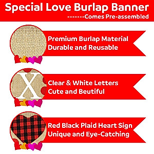 XOXO Burlap Banner - Valentine's Day Decorations - Valentines Burlap Banner for Mantel Fireplace- Black Red Plaid XOXO Banner- Valentines Decorations- Valentine's Day Home Indoor Outdoor Hanging Decor