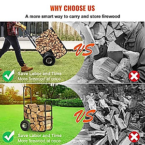 VEVOR Firewood Cart, 220 lbs Weight Capacity, Wood Carrier with Wheels, Binding Rope and Water-proof Tarp, Utility Log Rack for Storage and Move, Dolly Hauler for Indoor and Outdoor Fireplace, Black