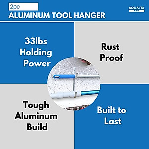 Aquatix Pro Pool Pole Hanger Premium 2pc Aluminium Holder Set, Ideal Hooks for Telescopic Poles, Skimmers, Leaf Rakes, Nets, Brushes, Vacuum Hose, Garden Tools and Swimming Pool Accessories (1)