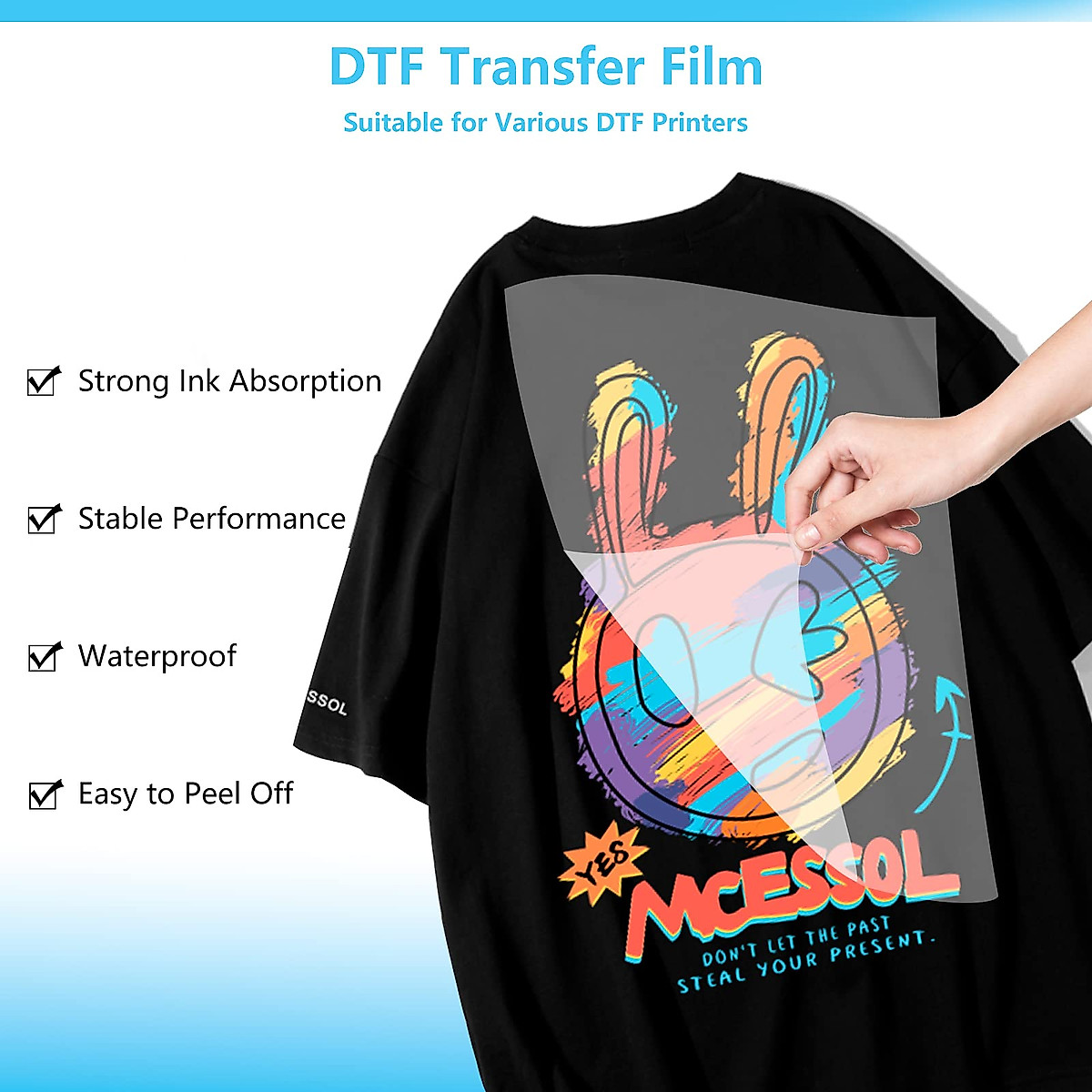 REFFU DTF Transfer Film, 50 Sheets A4(8.4" x 11.7") Double -Side Matte Clear Pretreat Film for Screen Printing, PET Heat Transfer Paper for Epson Inkjet DTF Printer Direct Print on T Shirts Textile