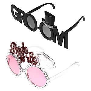 Toyvian 2pcs Bachelorette Glasses Groom and Bride Sunglasses Wedding Shower Decorations Bachelor Party Eyeglasses Bride Sunglasses Bachelorette Party Favors, Bridal Shower Supplies