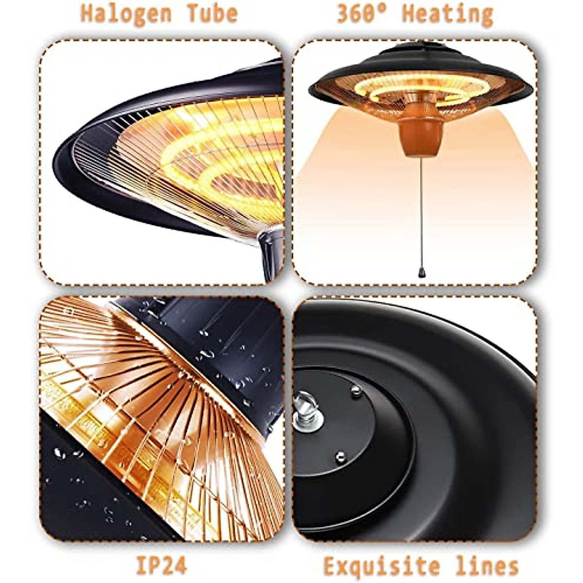 Outdoor Patio Heaters,110V Electric patio heater,Hanging Ceiling Mounted Heater Outdoor Space Heater/outdoor heaters for patio 2 Heat Setting 600/1500W for Garage Backyard Restaurant Thanksgiving