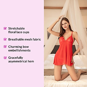 Colingerie Lace Babydoll - Sleepwear for Women Boudoir Outfits in Plus Size - Ranging from S to XL - Nightgown for Women - Sexy Lace Sleepwear - Medium, Red