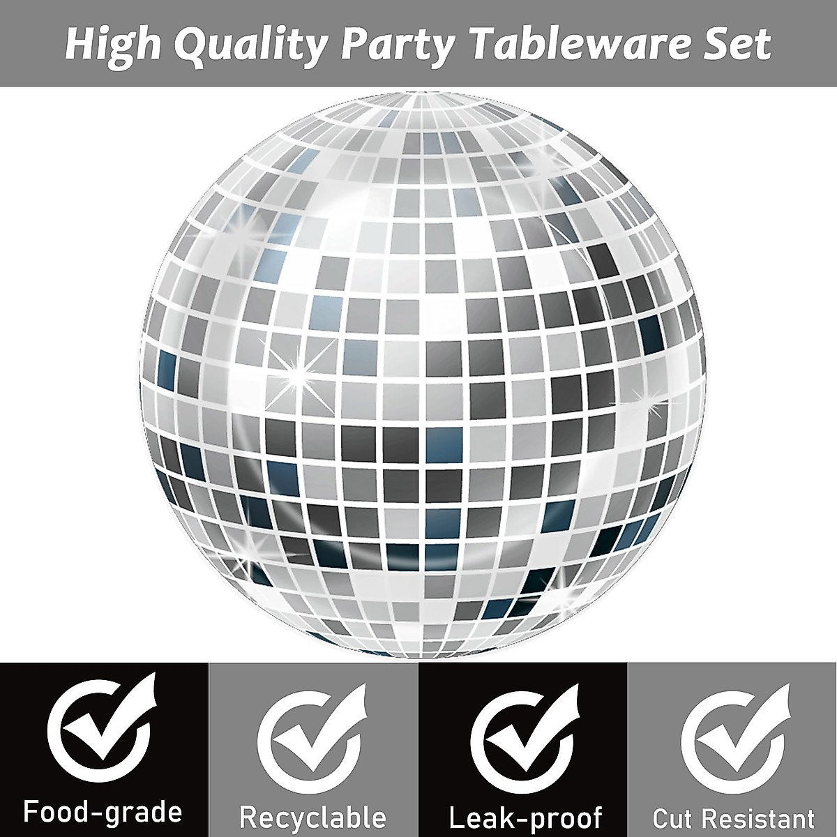 48 Pieces 7in 70s Disco Party Paper Plates for 70’s Party Supplies Gray and Blue Disco Ball Theme Dessert Plates for Birthday Baby Shower Boogie 1970s Disco Music 90s Bachelorette Party Decorations