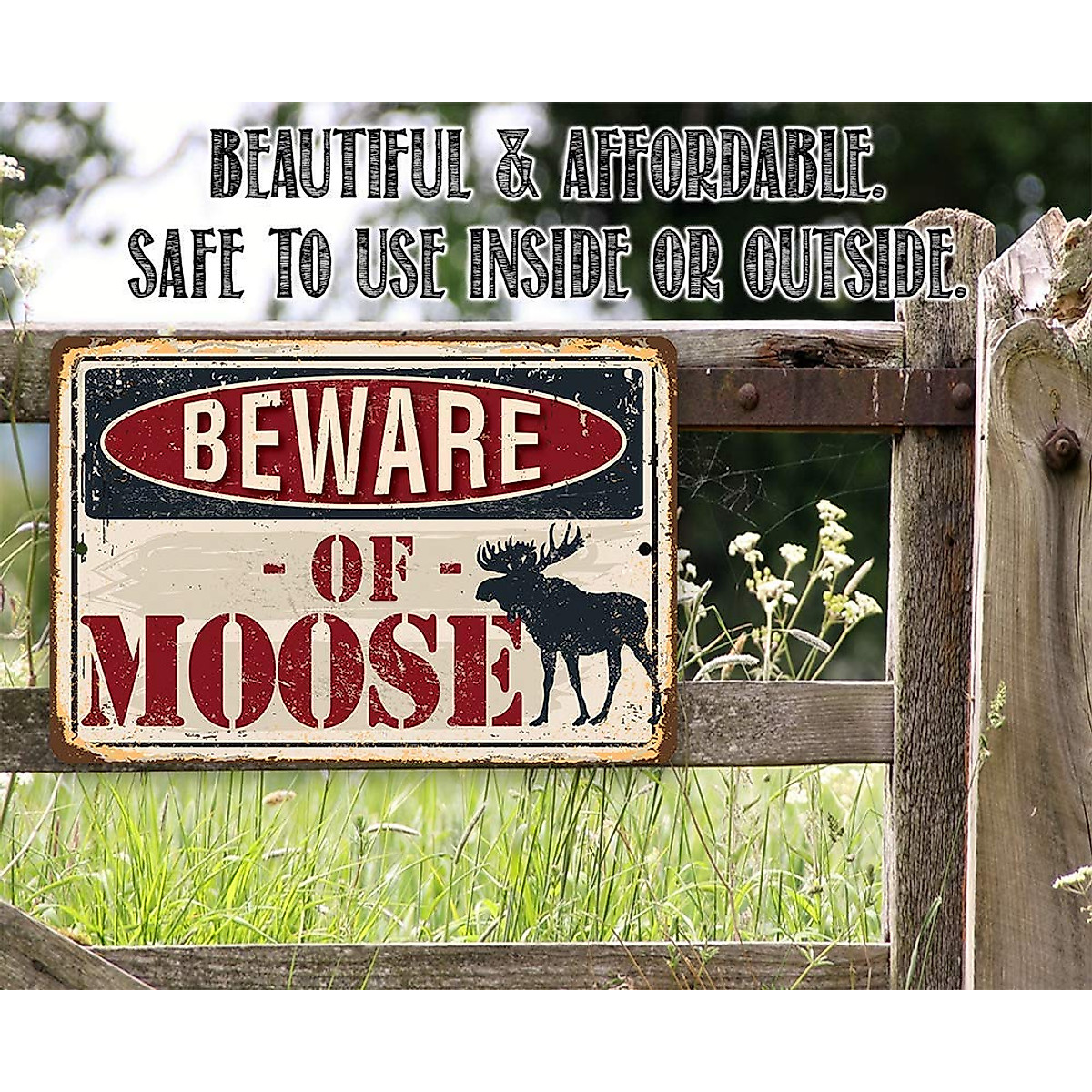 Beware of Moose - Rustic Metal Sign for Home, Cabin, Hunting Lodge, Outdoors and Lake House Display, Perfect Gift Idea for Nature and Wildlife Lovers, 8x12 Indoor/Outdoor Durable Metal Sign