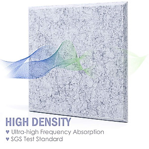 Jardeon Sound Proof padding Large Acoustic Panels Silver Gray Sound Absorber Decoration Wall Panels, Beveled Edge, 16'' X 16'' X 04'', 6 Pack