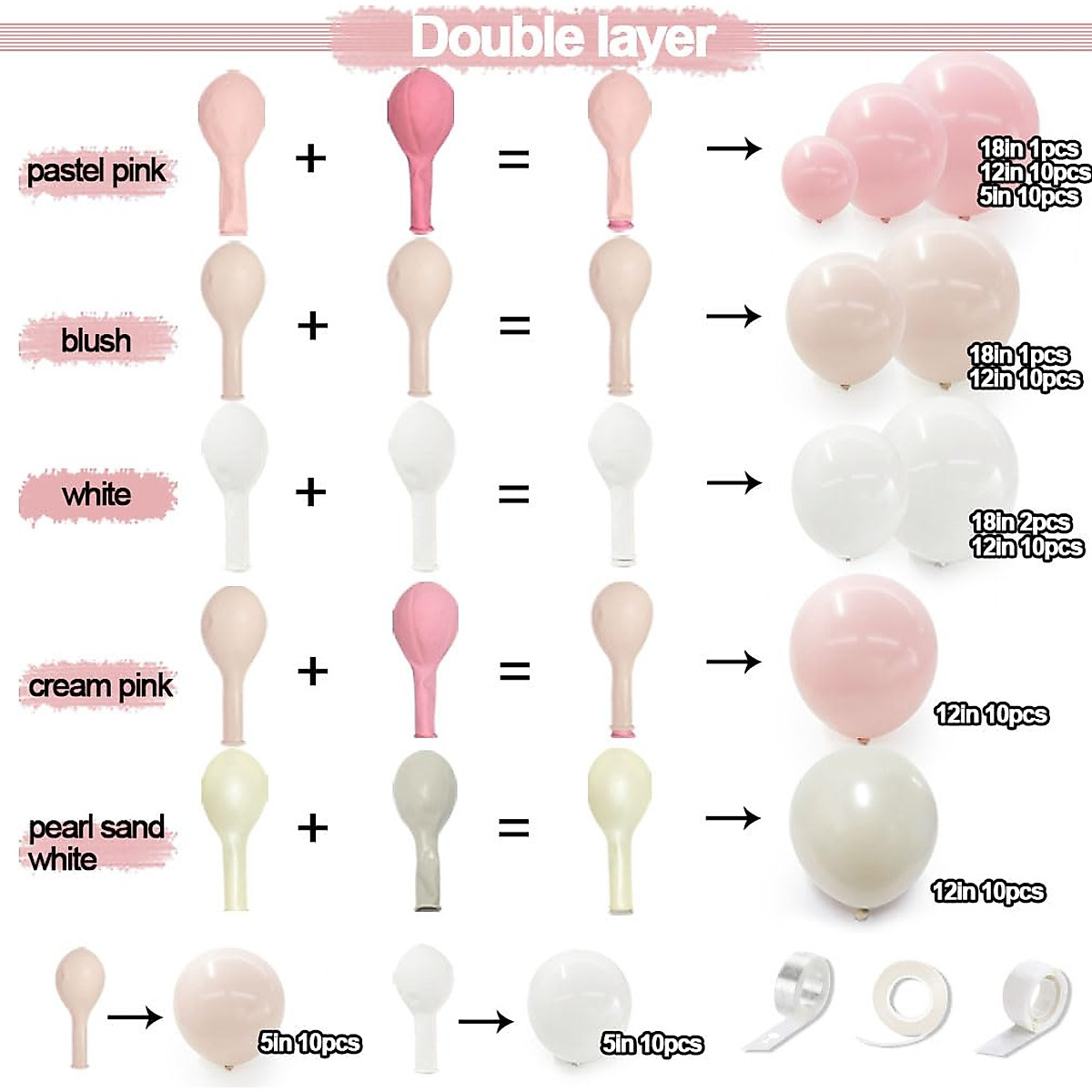 Pink White Balloon Garland Double Stuffed Peach Balloons Cream Beige Pastel Pink Balloon Arch Kit Pearl Sand White Balloons for Girl Baby Shower Birthday Wedding Anniversary Party Decoration