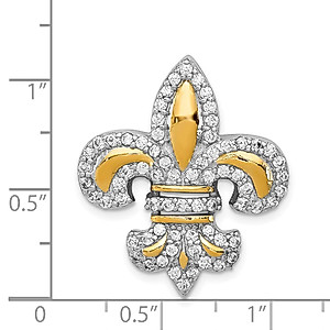 Sterling Silver CZ Fleur de Lis w/ Flash Gold-Plated Chain Slide Pendant QQP1952