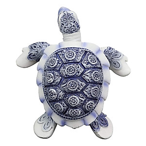 Ebros Terracotta Blue and White Feng Shui Celestial Sea Turtle Statue 4.5" Wide Talisman of Stability and Fortune Lucky Tortoise Figurine Decorative Zen Turtles Tortoises
