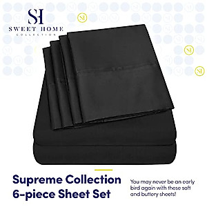 Queen Sheets Black - 6 Piece 1500 Supreme Collection Fine Brushed Microfiber Deep Pocket Queen Sheet Set Bedding - 2 Extra Pillow Cases, Great Value, Queen, Black