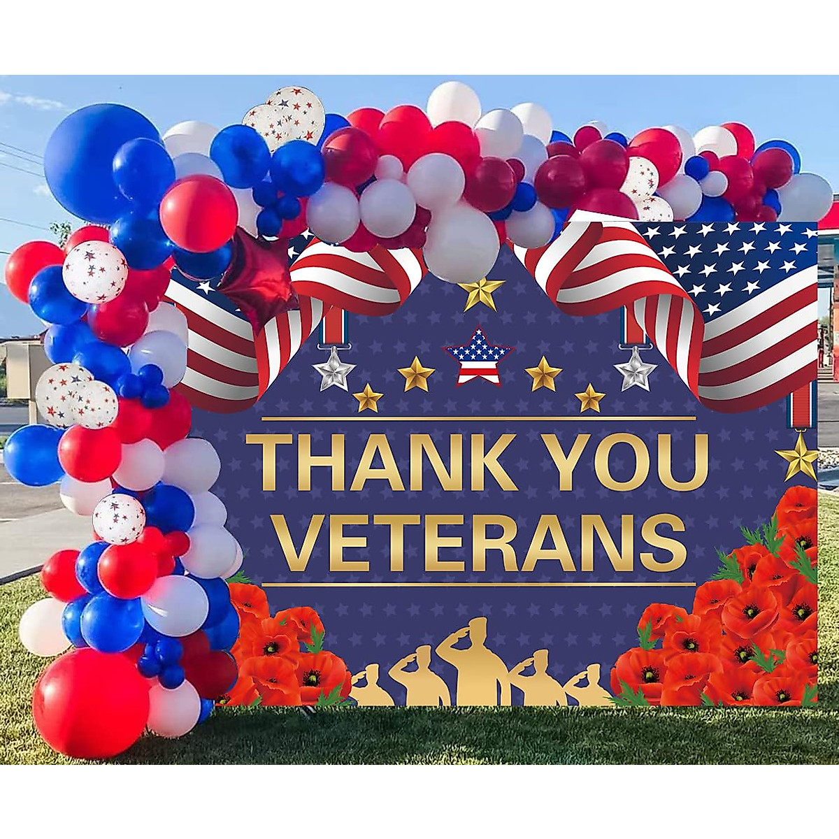 Thank You Veterans Photography Backdrop Banner Patriotic Memorial Day Background for Greeting Military Army Heroes Theme Party Supplies Photo Booth Props Decoration (7X5FT)