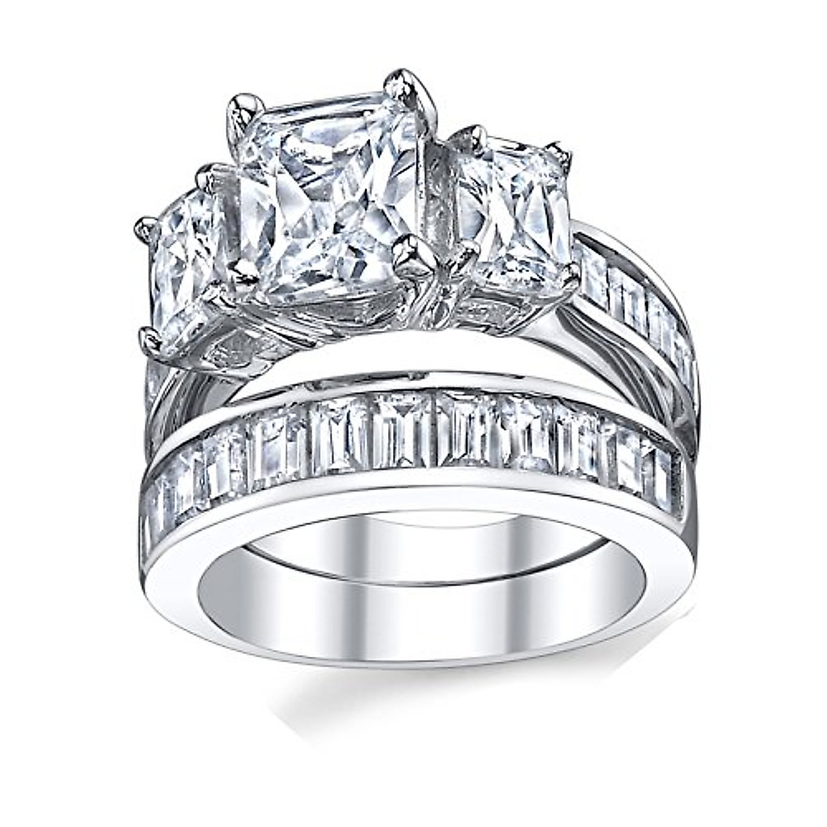 2 Carat .925 Sterling Silver Radiant Cut Cubic Zirconia CZ Women's Engagement Ring Set Sizes 4 to 11