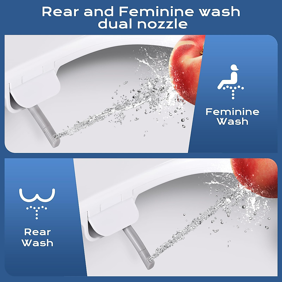 Clirass Round Bidet Toilet Seat with Quiet-Close, Non-Electric Bidet Toilet Seat with Self Cleaning Dual Nozzles, Fit Round Toilet Seat, White Bidet Seat with Brass inlet (Round)