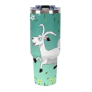 DWVSFJM Goat Frolic Insulated Tumbler 40 Oz Stainless Steel Double Wall Vacuum Travel Mug Large Capacity Car Cup Reusable Coffee Cup with Handle And Straw Lid Gifts Black