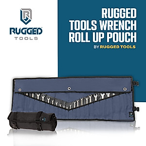 Rugged Tools Wrench Roll Up Pouch - Wrench Organizer & Tool Holder With SAE & Metric Labels