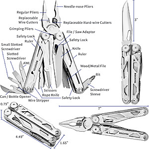 ROCKTOL Multitool, 29-in-1 Multitool Pliers with Replaceable Wire Cutters and Saw, Heavy-duty Stainless Steel Multi-tool Set and Nylon Sheath for Camping Survival multi tool for Man