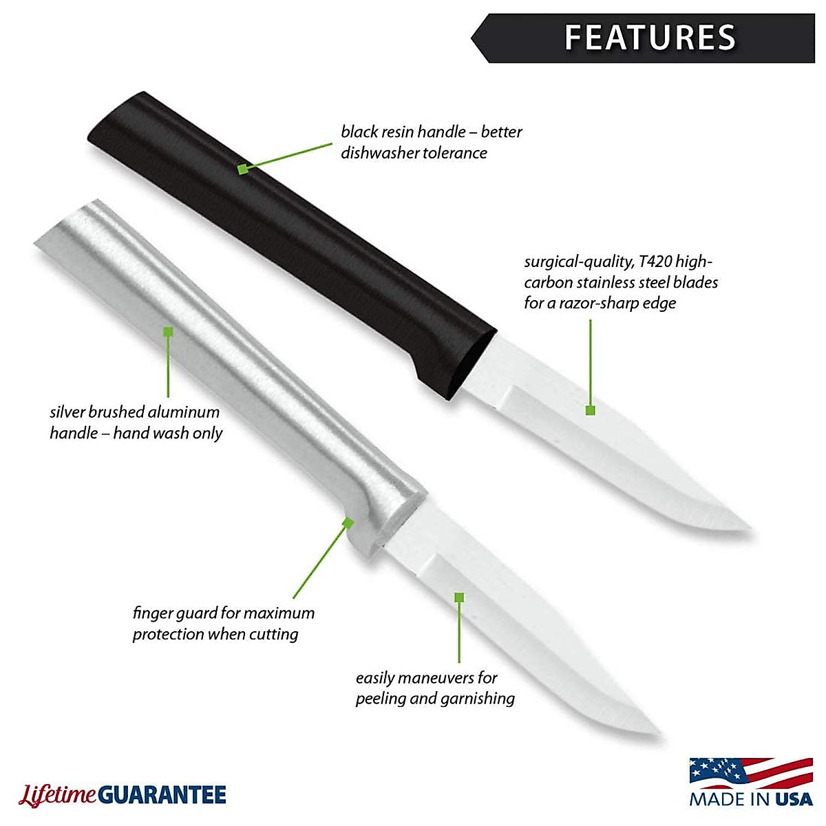 Rada Cutlery Peeling Paring Knife, W202/2, Black Handle, Pack of 2