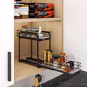 BOIVSHI 2-Tier Spice Rack, Pull Out Cabinet Organizer Spice Racks Height Adjustable Heavy Duty Metal Basket for Inside Cabinets & Pantry Closet