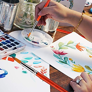 Watercolor Paint Brushes Set - 12Pcs Round Pointed Painting Brush for Acrylic, Gouache, Oil, Artist, Miniature, Model - Short Handle