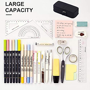 Andmax Standing Pencil Case Large Capacity Multi-Layer Durable Canvas Stationery Makeup Bag | Pencil Pouch Pen Bag Gift for Boys Girls Students and Office Supplies (Black)