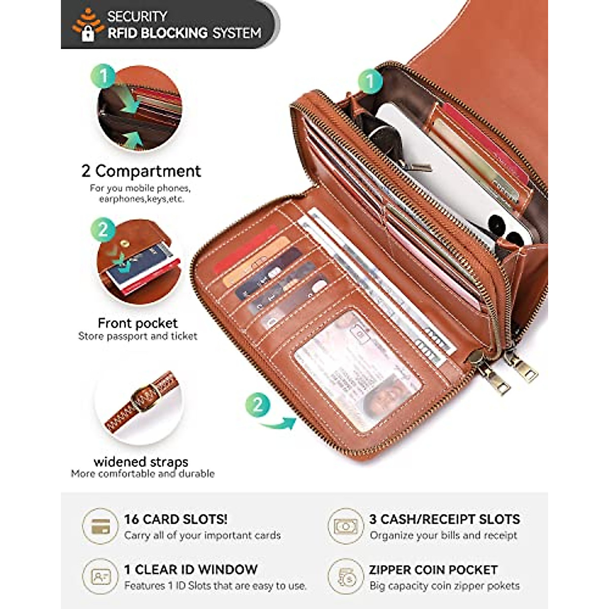 SIIHENRRY Small Crossbody Shoulder Bag for Women Multi Card Case Genuine Leather Cellphone Purse Passport Wallet