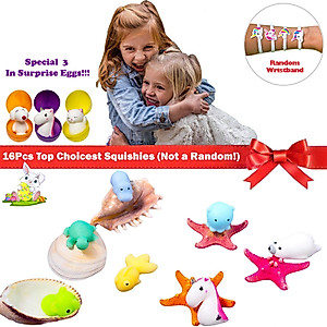 Easter Basket Stuffers - 3 Surprise Eggs Easter Egg Fillers Mochi Squishies 16pcs Mini Kawaii Cat Stress Relief Unicorn Party Favors Kids Easter Gift Teens, Classroom Prize, Toys Claw Machine Prizes