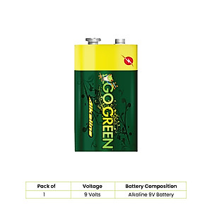 Go Green Power 24005 - 9V Alkaline Batteries, 1pk, 1 ea, green