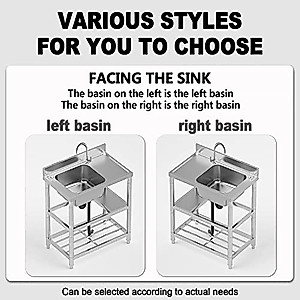 Indoor kitchen Stainless Steel sink,with storage rack,Outdoor commercial sink,utility garage sink with faucet,1 Compartment,Wear-resistant and smooth, large capacity,for restaurant,Basement. (Size :