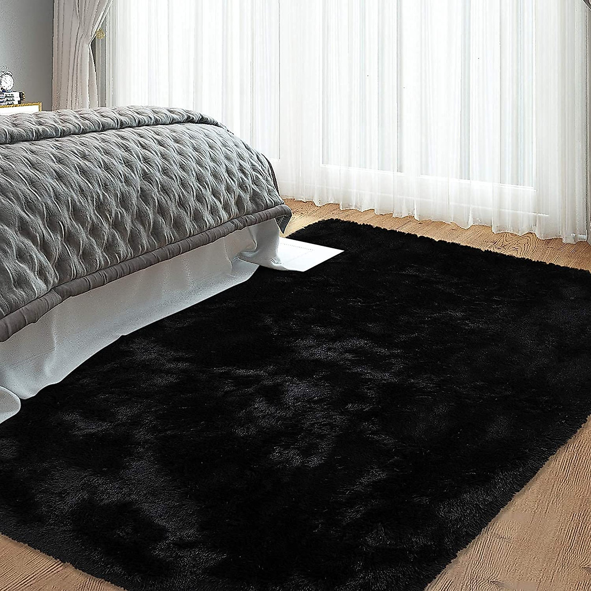 CAROMIO Fluffy Area Rug Plush Fluffy Shag Rugs 9' x 12' Extra Soft and Comfy Modern Indoor Shaggy Carpet Rugs for Bedroom Living Room Girls Kids Nursery Fluffy Area Rug, Black
