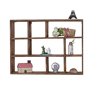 Shadow Box Display Shelf, Wall Mounted Wooden Hanging Display Shelf Floating Shelf Perfect for Little Figurines, Multi-Slot Wall Collection Freestanding Farmhouse Decor Display Case (Style I, Brown)