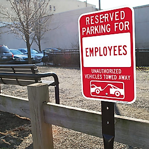 SmartSign Reserved Parking For Employees Sign - 2 Pack, Unauthorized Vehicles Towed Sign, 18 x 12 inch, 2mm Thick Aluminum Composite, Red and White, Made in USA