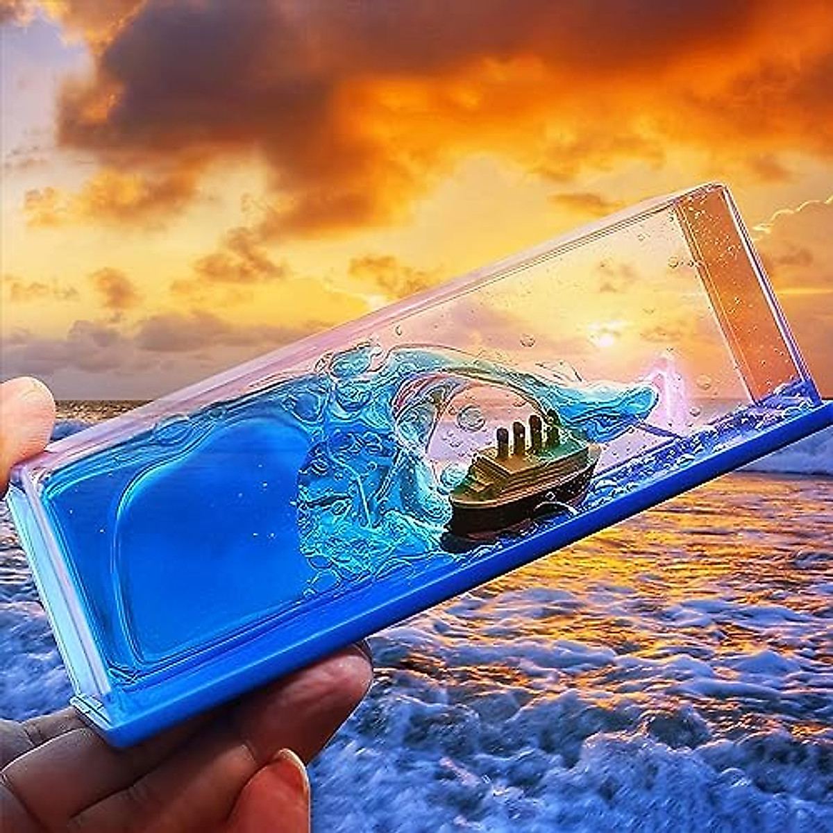 Ksgolif Cruise Ship Fluid Drift Bottle, Unsinkable Boat in a Box, Titanic Cruise Ship Model Liquid Wave Cruise Ship Decoration, Cruise Ship That No Longer Sinks Toy, for Car Display Cases & Gifts-E