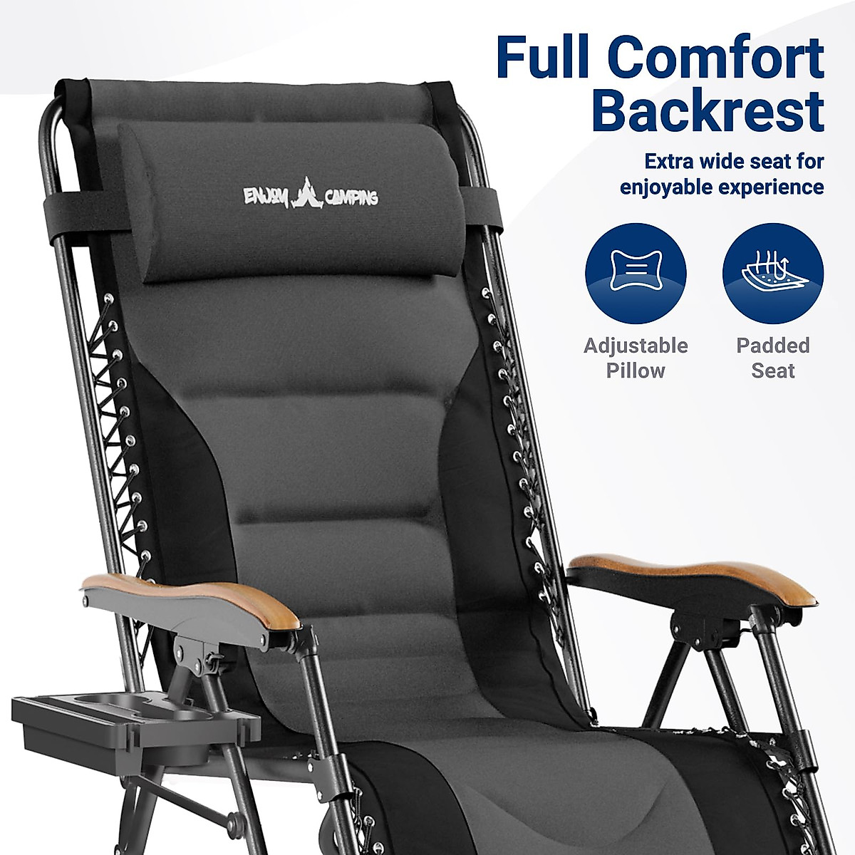 UDPATIO Zero Gravity Chair 30In XL Oversized Outdoor Anti Gravity Chairs Patio Lounge Folding Adjustable Chair with Cup Holder, Foot Pad & Padded Headrest, Supports 500lbs (Grey)