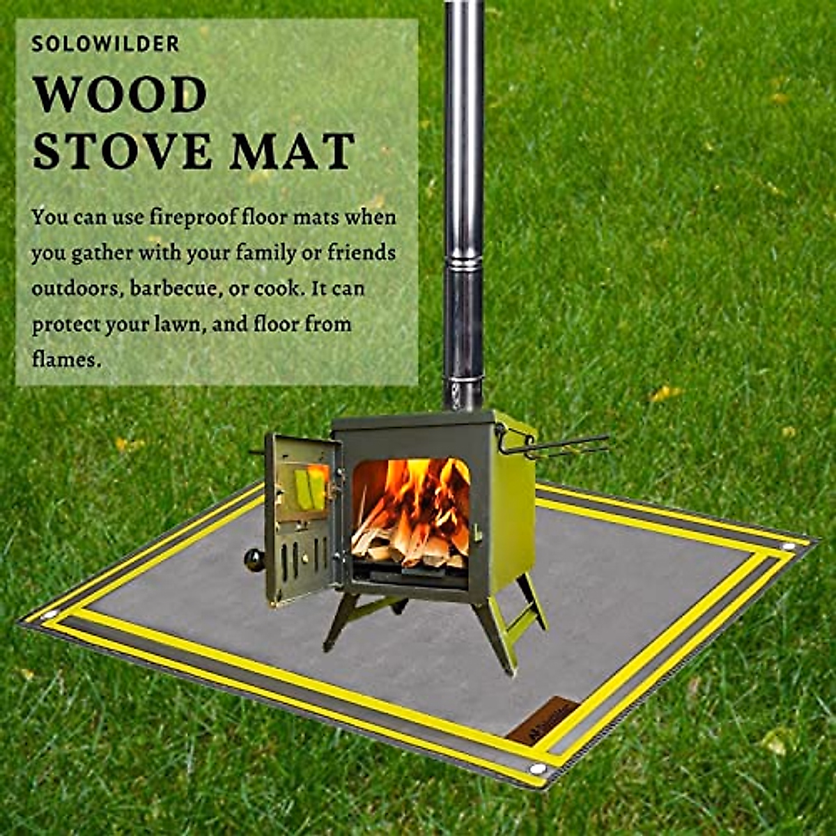 SoloWilder Wood Stove Mat 32" x 20" Fire Pit Grill Mat for Tent Stove Deck Patio Grass Lawn Campsite Insulation Protection