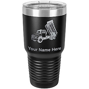 LaserGram 30oz Vacuum Insulated Tumbler Mug, Dump Truck, Personalized Engraving Included (Black)