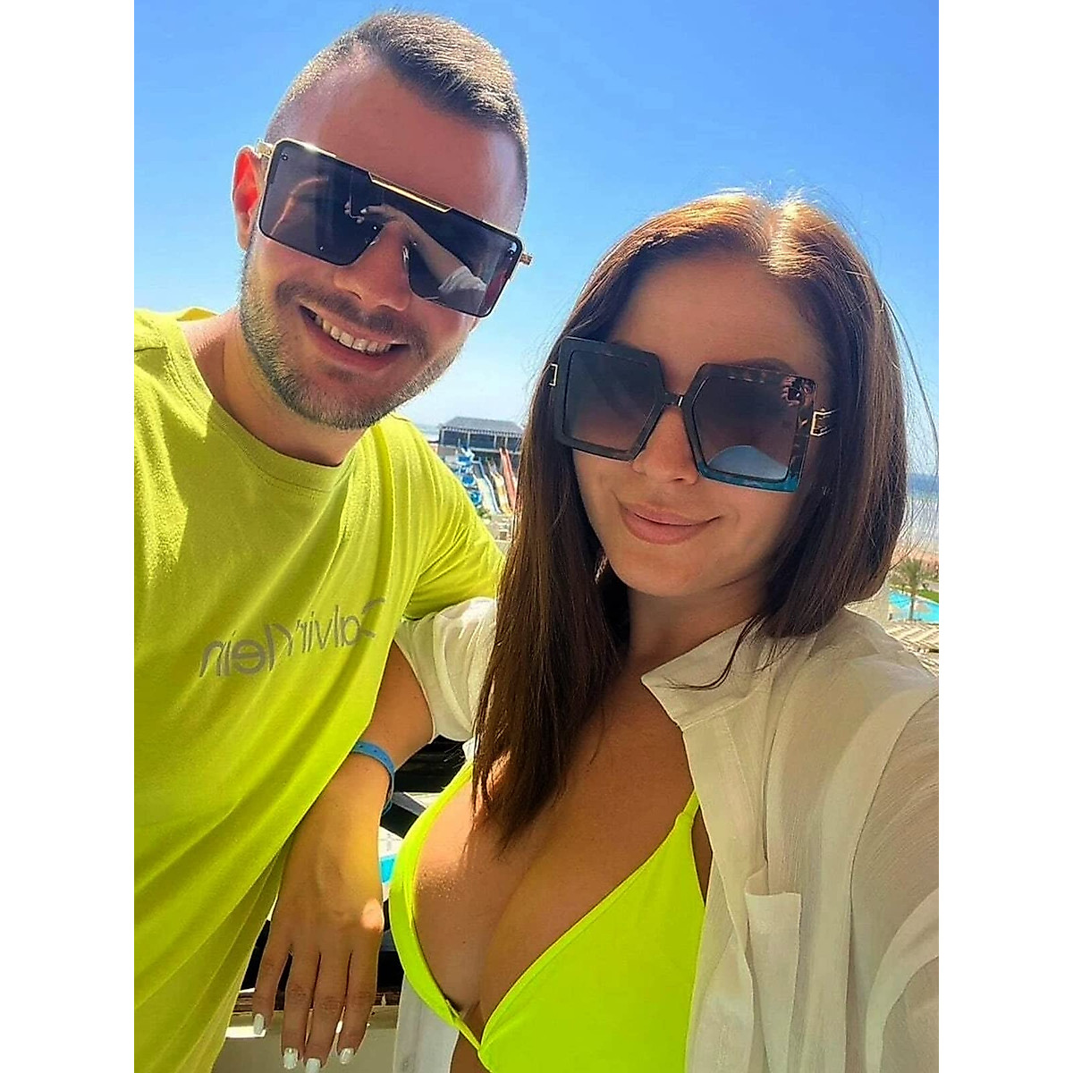 AIEYEZO Oversized Sunglasses for Women Square Fashion Big Large Frame Sun Glasses UV400 Protection (Black + Leopard)