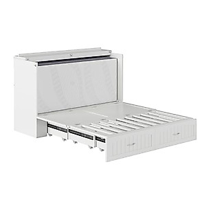AFI, Aspen Mid-Century Modern Queen Solid Wood Murphy Bed Chest with Mattress in White