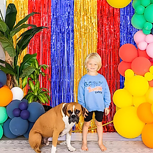 LOLStar Paw Birthday Decorations,2 Pack Gold Red and Blue Birthday Party Supplies 3.3 x 6.6ft Tinsel Foil Fringe Curtains Photo Booth Props Backdrop Streamers, House Doorway Room Decor for Kids