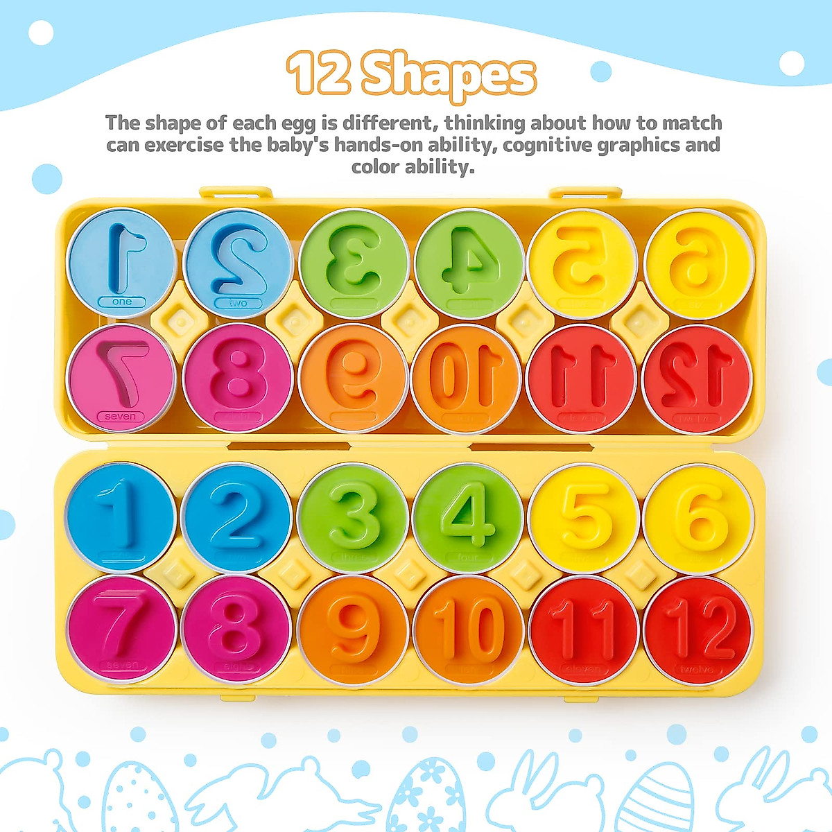 ZenBombs 12 Matching Eggs Learning Toys, Gifts for Toddlers, 3+ Year Old Baby Montessori Toys, Color Shape Recognition Skills, Preschool Educational Toy for Kids, Number