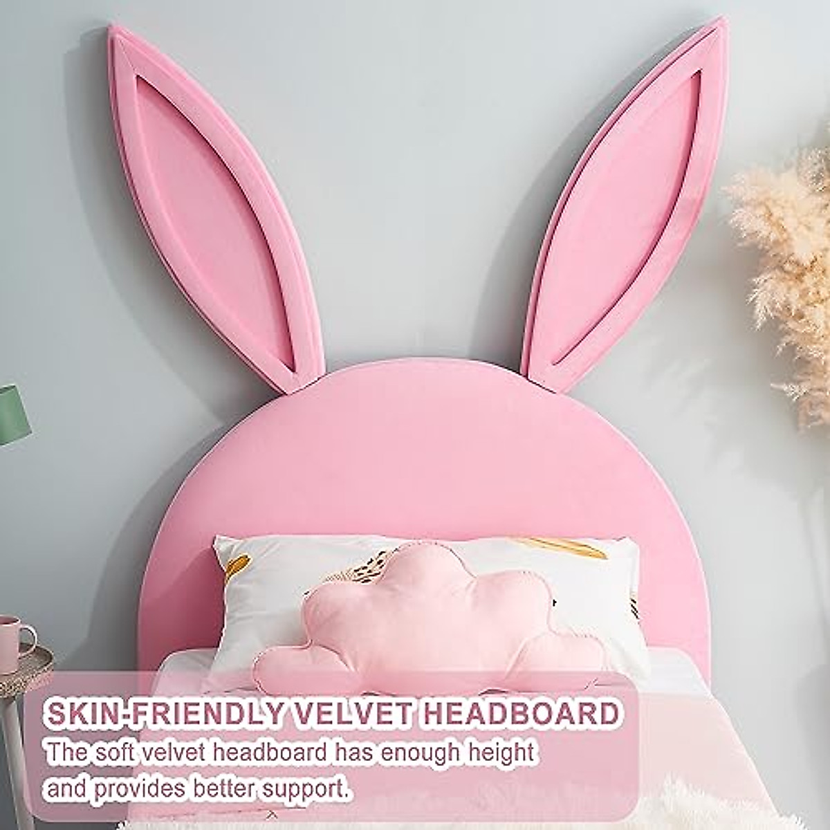 VECELO Kids Twin Bed Frame with Upholstered Headboard, Princess Beds for Girls, 12 Wooden Slats Support, No Boxing Spring Needed