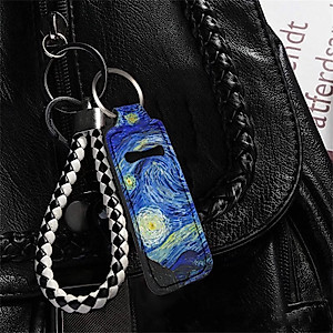 Xoenoiee Personalized Chapstick Holder Keychain Lip Gloss Lip Balm Holder Lipstick Carrier Lippy Clip Insulated Neoprene, 1 Pack, Van Gogh Starry Night Painting