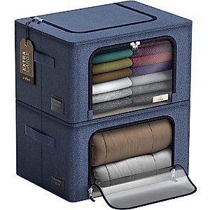 Sorbus Jumbo Storage Bins with Metal Frame - Oxford Fabric Storage Containers with Large Clear Window & Carry Handles - Stackable & Foldable Clothes Organizer Bags for Bedding Linen, Clotheing & More