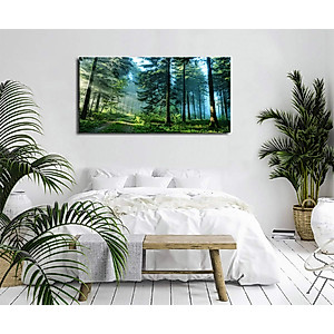 arteWOODS Green Forest Canvas Wall Art Living Room Wall Decor Large Nature Pictures Canvas Artwork Contemporary Wall Art Modern Landscape Pine Trees for Kitchen Office Home Decoration 24" x 48"