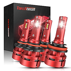 Torchbeam 9005/HB3 H11/H8/H9 Light Bulbs Combo, 𝟒𝟒𝟎𝟎𝟎 𝐋𝐌, 𝟖𝟎𝟎% 𝐁𝐫𝐢𝐠𝐡𝐭𝐞𝐫 𝐭𝐡𝐚𝐧 𝐇𝐚𝐥𝐨𝐠𝐞𝐧 9005 H11 Bulbs, Powersports Accessory Lights, Fog Bulbs Pack of 4