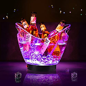 Warepro LED Ice Buckets 5L Clear PS+ABS Plastic ice Bucket RGB Colors Changing LED Cooler Bucket, Power by 2 AA Batteries, Multi Colors Changing for Party/Home/Bar/KTV Clubs