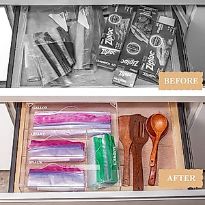 AAY HOMYYAYA Ziplock Bag Organizer for Kitchen Drawer Acrylic Baggie Organizer with Removable Top Lid for Cabinet to Storage Snack, Sandwich, Quart Slider, Gallon Ziploc Plastic Food Bags