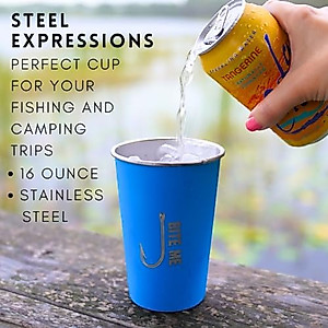 Shark Skinzz Steel Expressions Pint Cup, 16 oz Stainless Steel Cups, Stackable & Durable Drinking Cups for Camping, Reusable & Dishwasher Safe Tumblers, Set of 4 Rainbow Shimmer Cups